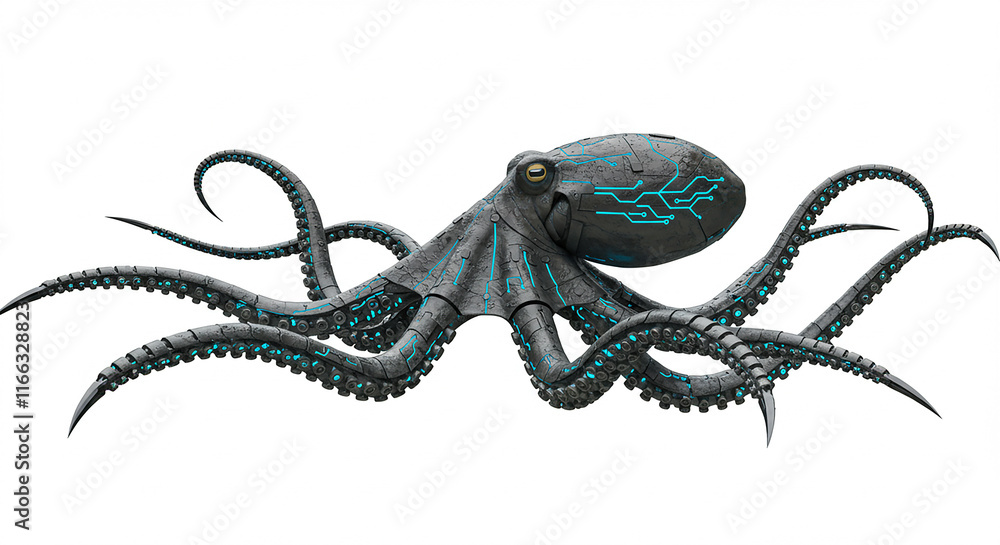 Futuristic Cyborg Octopus Robotic Sea Creature 3D Render Sci fi ...