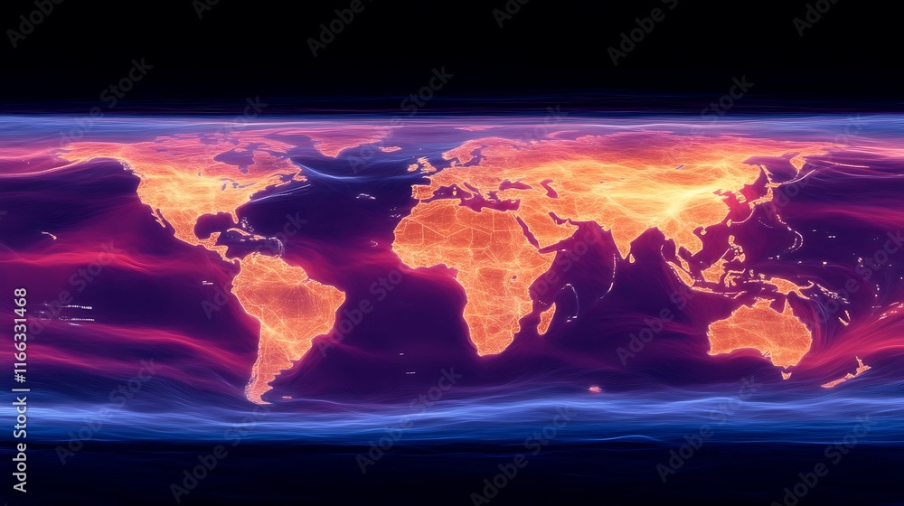 Glowing world map with energy flow. Stock Illustration | Adobe Stock