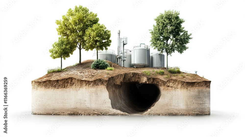 Cross-sectional view of underground fuel storage tanks, showcasing ...
