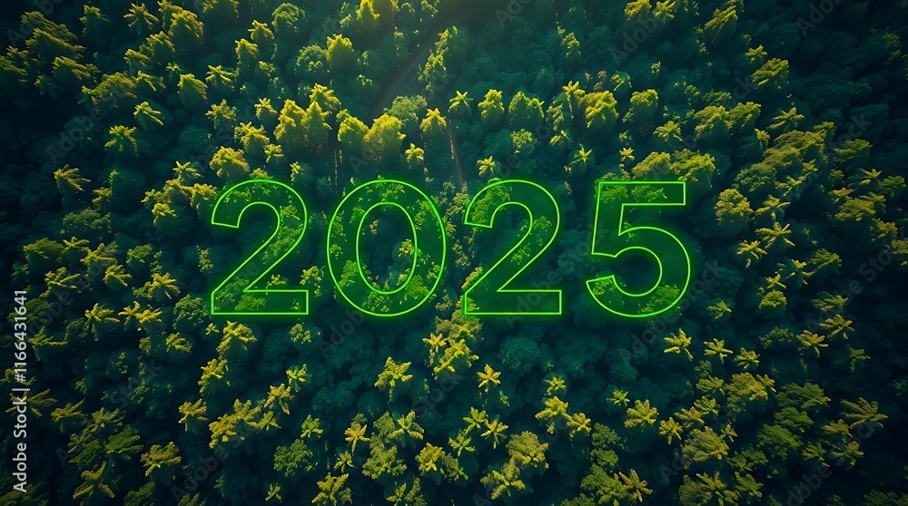 an aerial view of a lush green forest in 2025, a world map incorporated ...