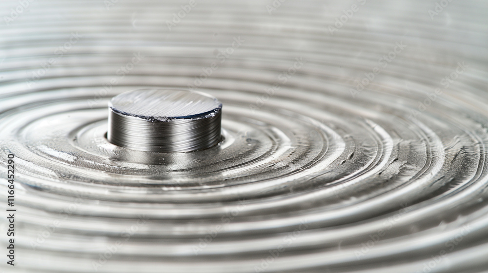 Iron filings arranged in circular patterns around a bar magnet ...