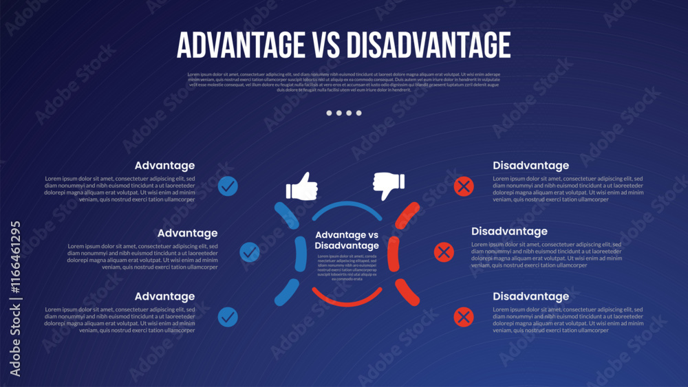 advantage vs disadvantage infographic for comparison data with half ...
