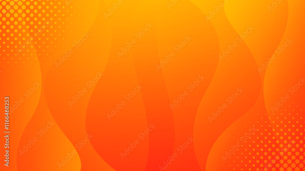 Abstract orange fluid wave background with halftones. Modern dynamic ...