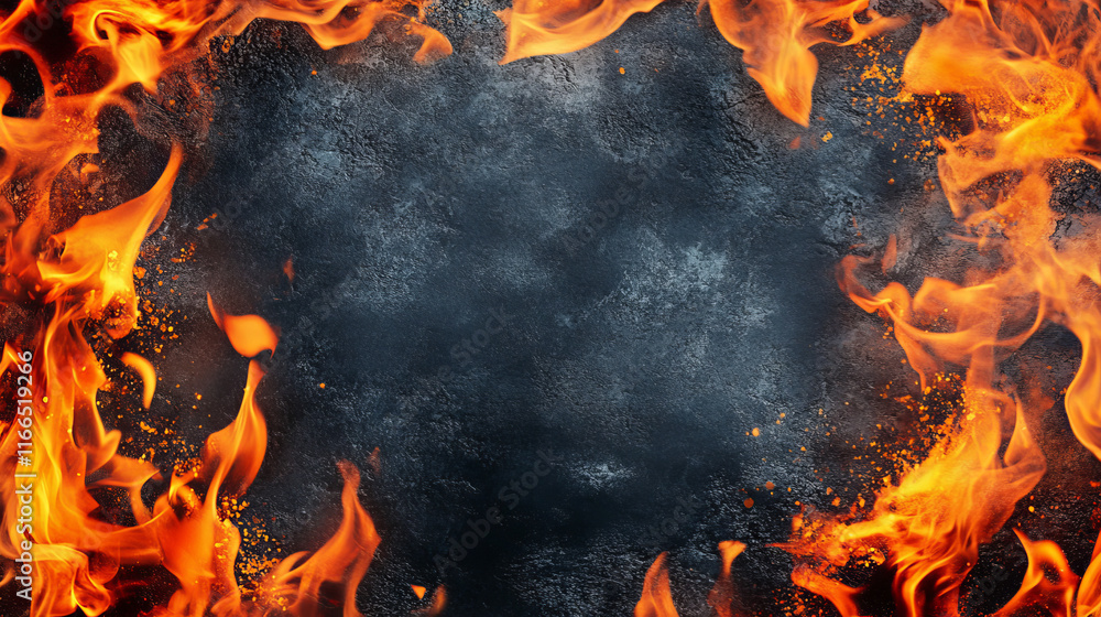 dark fiery background with burning fire frame and flame texture ...