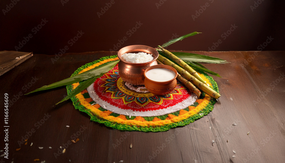A vibrant Indian Tamil festival Pongal celebration featuring ...