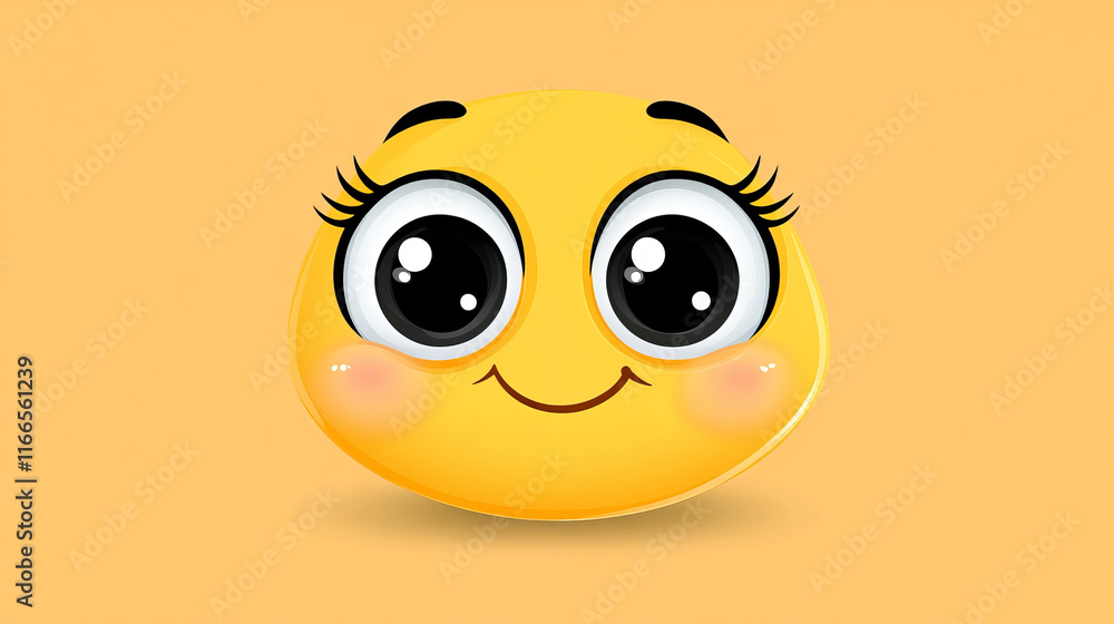 cute kawaii yellow emoticon with large eyes and blushing cheeks in ...