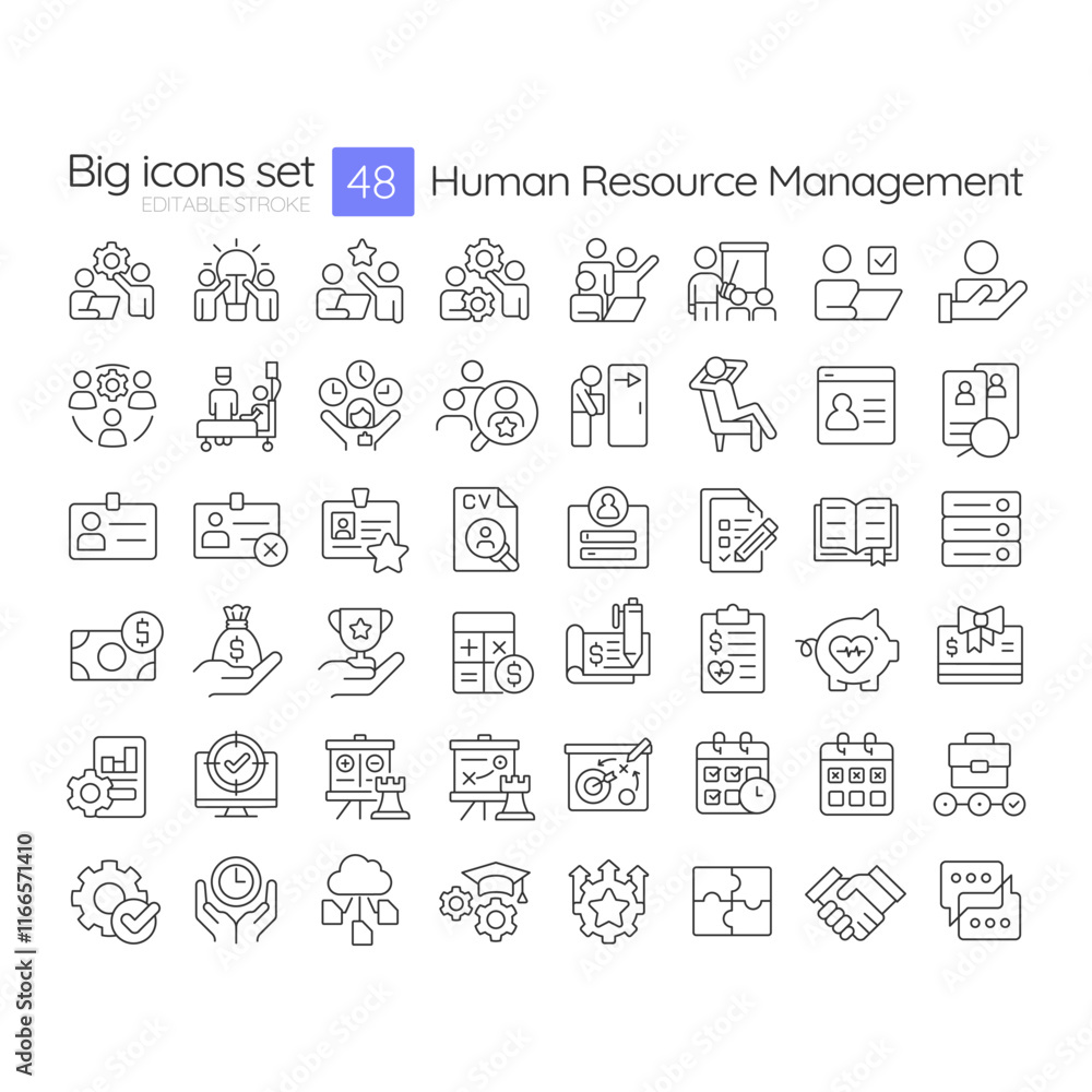 Human resource management linear icons set. Hiring staff for business ...