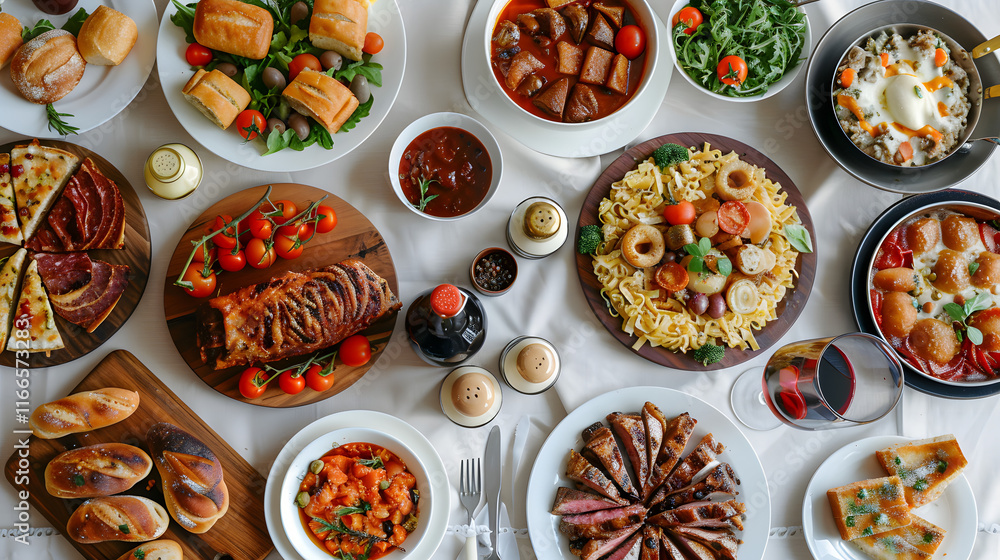 Full table of delicious Dinner party table European foods and drinks ...