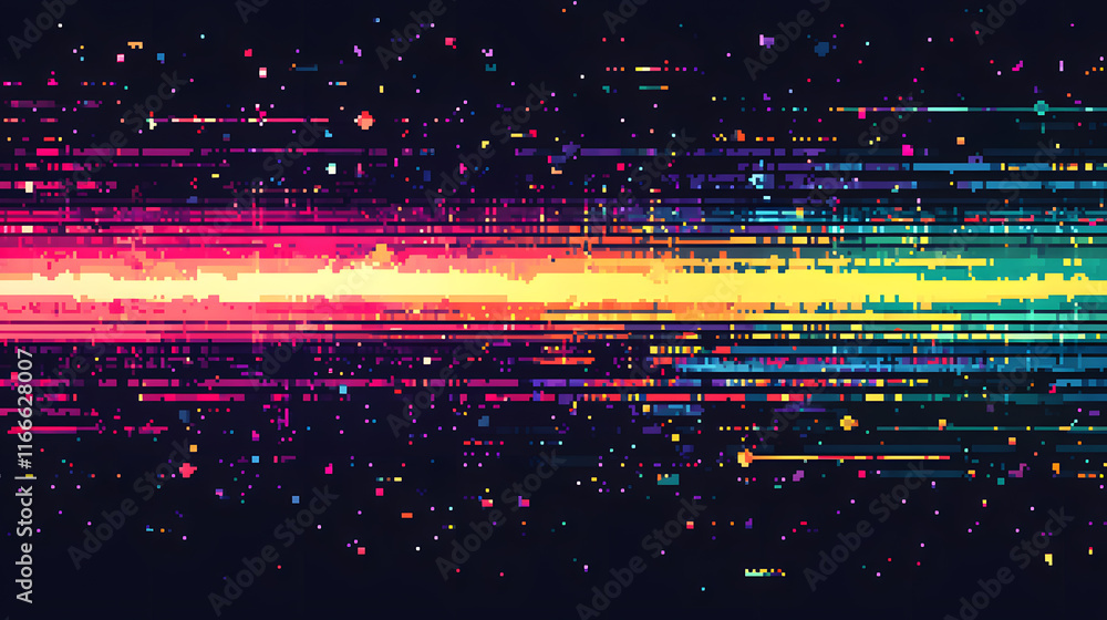 Retro inspired pixel texture with glowing neon colors and vibrant ...