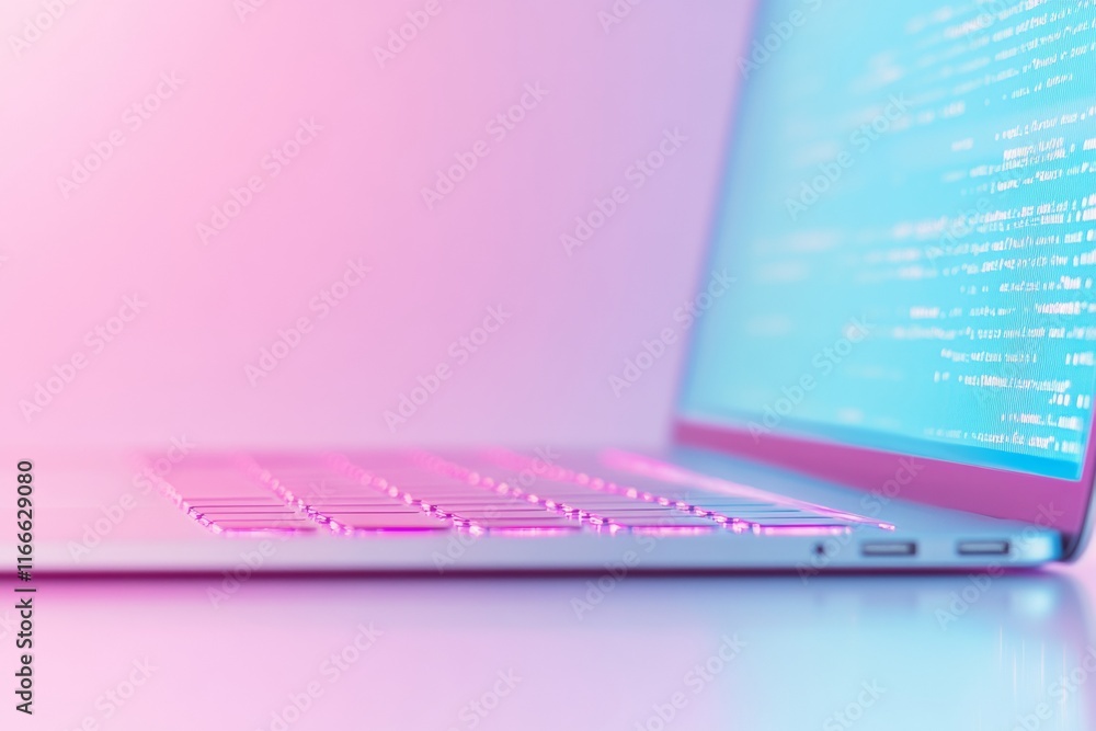 Neon Glow Keyboard and Laptop Screen in Modern Tech Aesthetic Stock ...