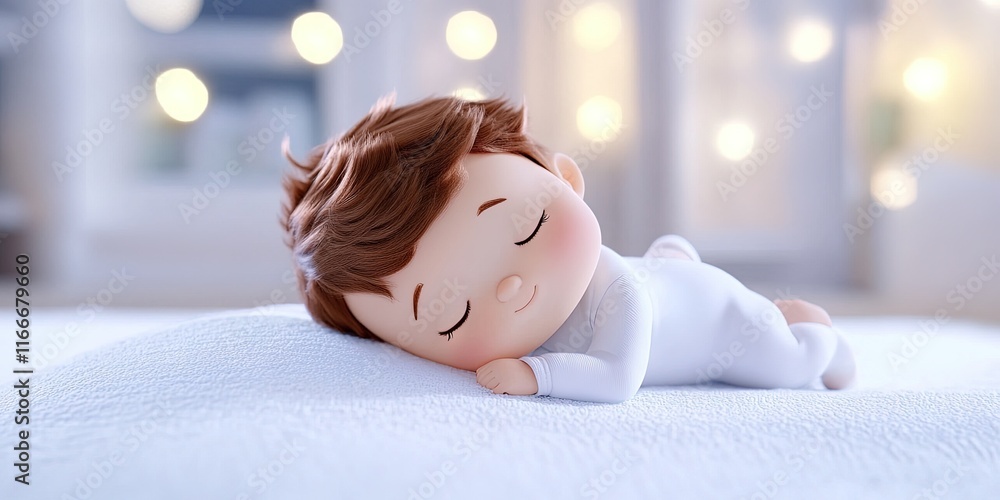 2D animation Cute newborn baby boy sleeps on a blanket on his stomach ...