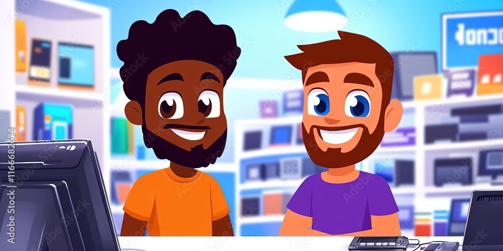 2d animated cartoon, vector illustration of friendly black man and ...