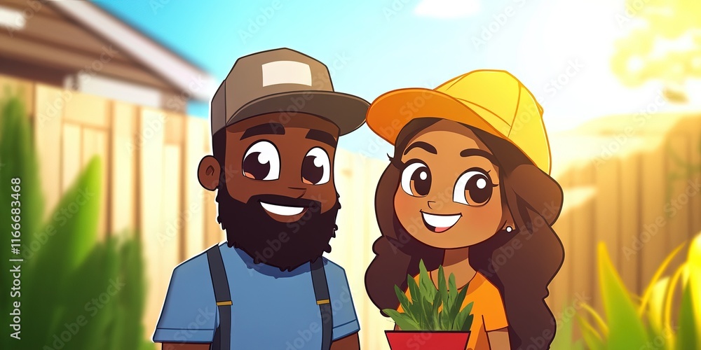 2d animated cartoon, vector illustration of friendly black man and ...