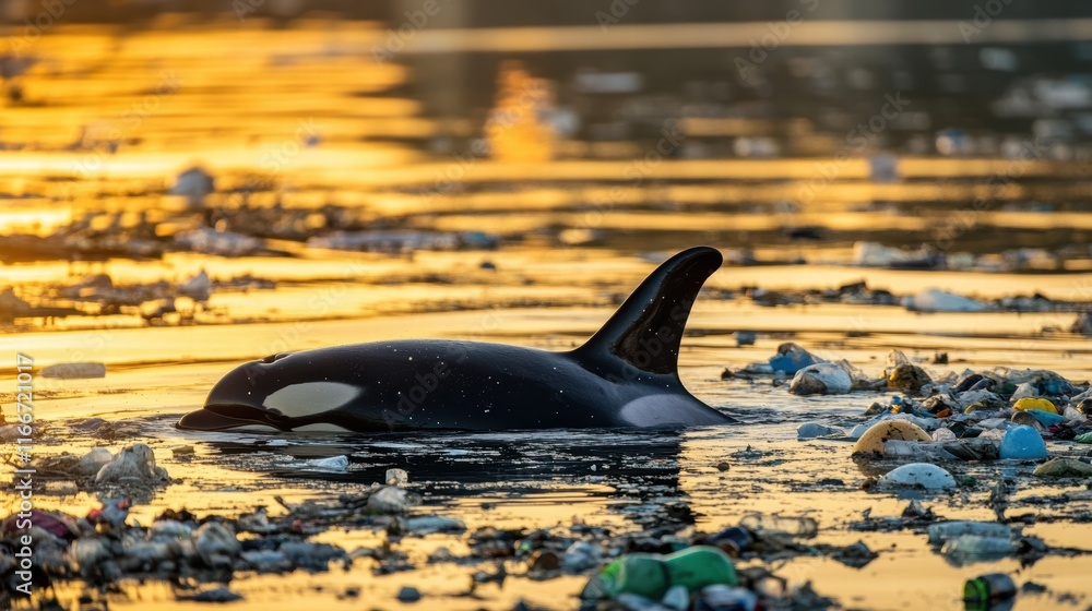 Orca Surfacing Amid Ocean Trash The Impact of Plastic Pollution on ...