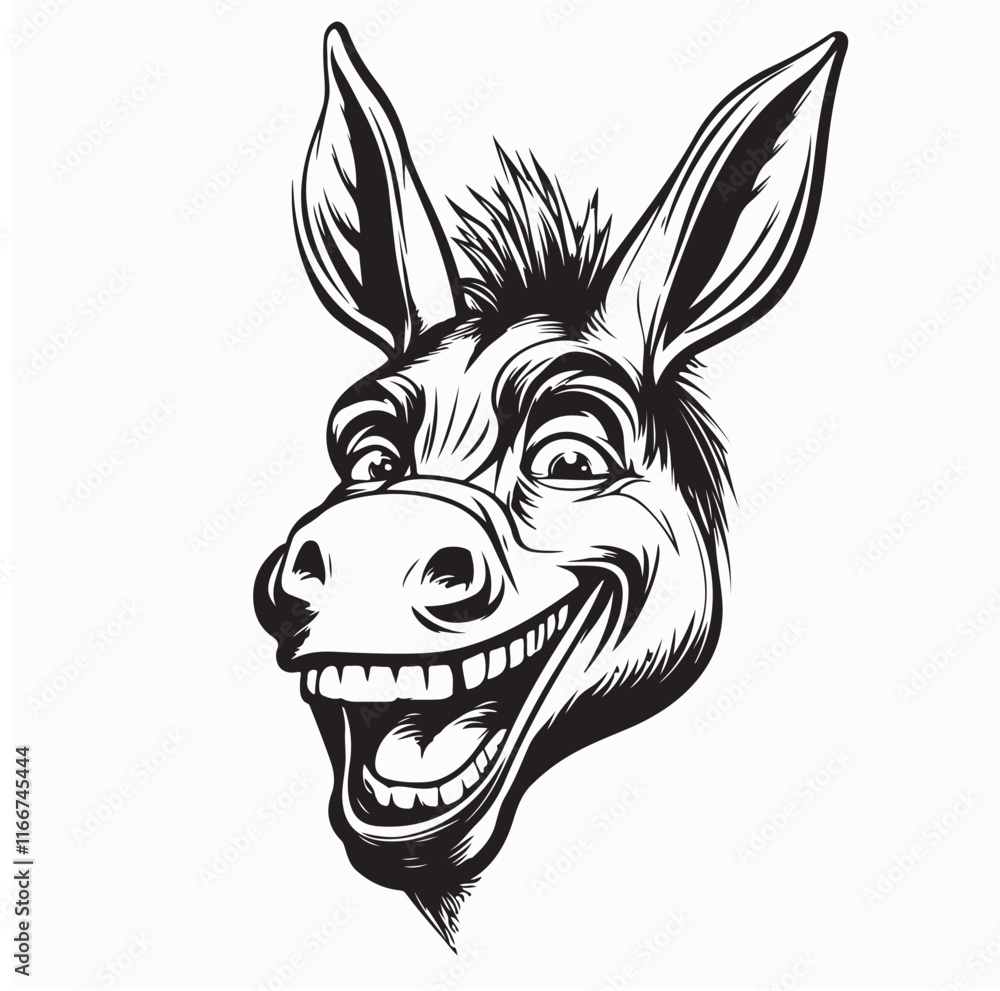 Smiling Donkey Head vector. Smiling Donkey Vector Images on white ...