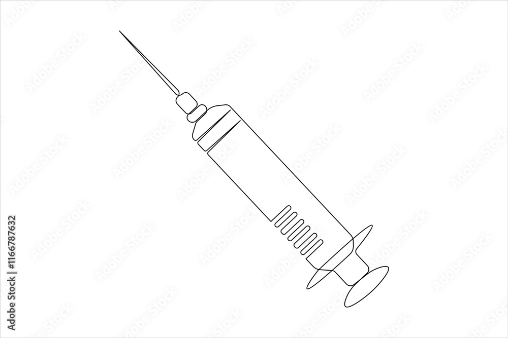Syringes for injections continuous one line art drawing of vaccination ...