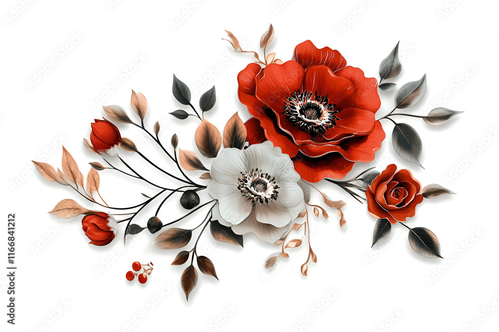 Sticker, 2d flower pattern, white background, flowers style, cute ...