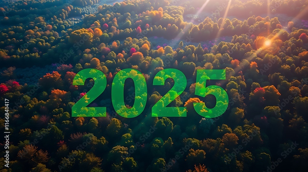 Stock-Illustration „aerial view of green forest in 2025, a world map ...