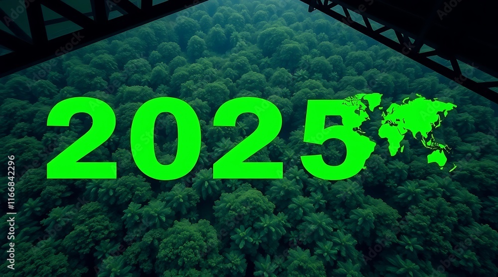 aerial view of green forest in 2025, a world map, bright green 2025 ...