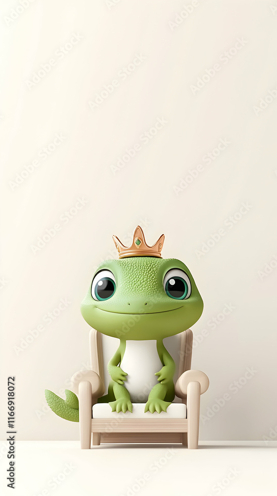 Adorable cartoon lizard king on throne, simple background, for children ...