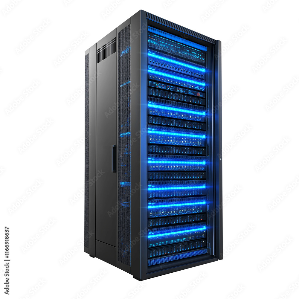 server rack with servers isolated on transparent white background ...