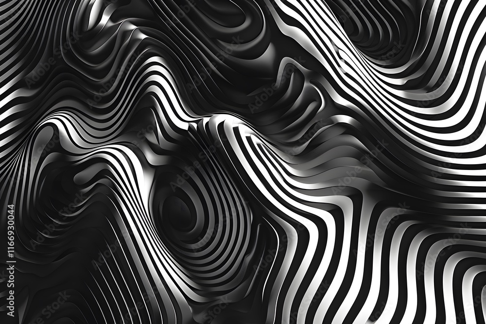 Abstract Black And White Wave Patterns Creating A Dynamic Visual Texture Stock Illustration
