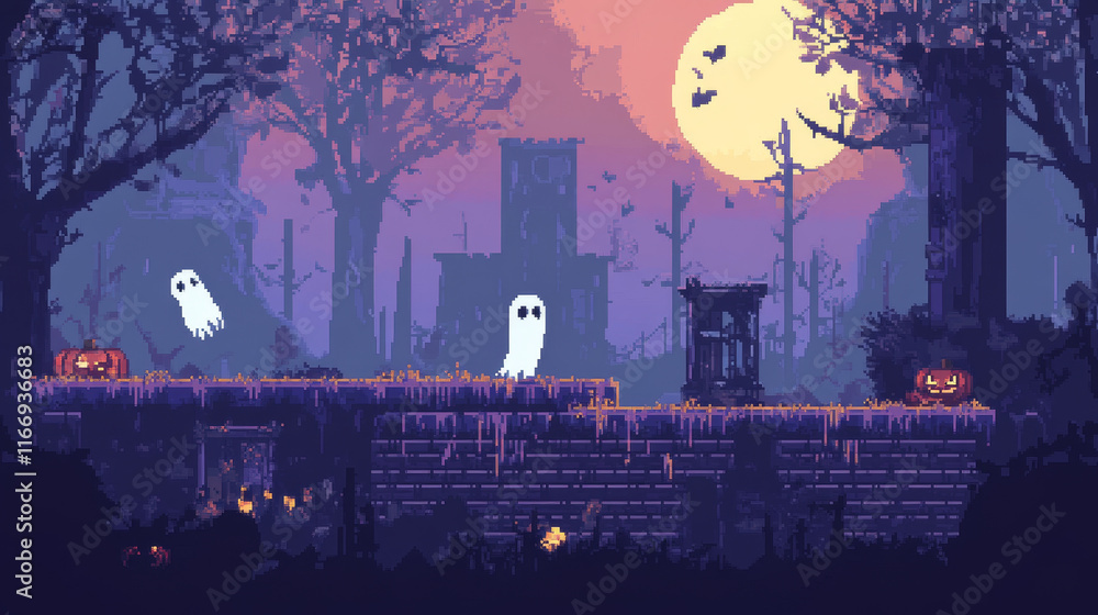 Stock-Illustration „Arcade Halloween midnight horror game level map ...