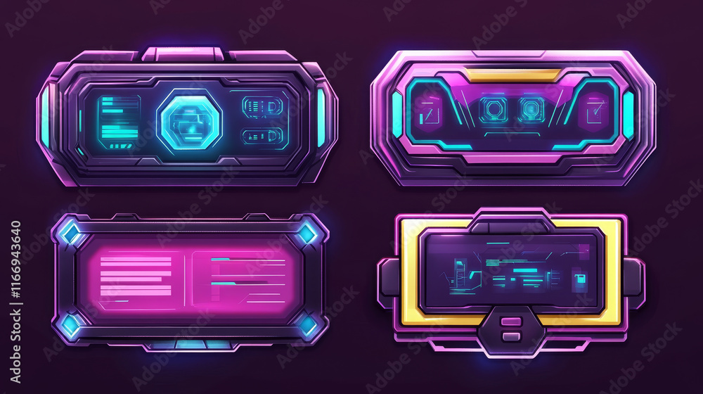 HUD futuristic info box, display and borders interface elements. Vector ...