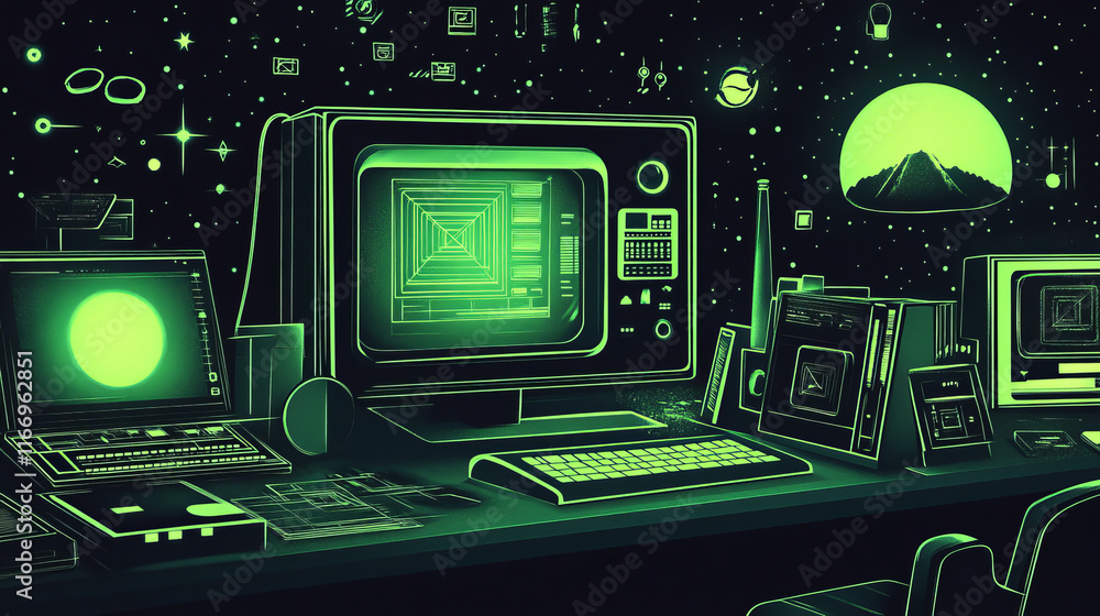 Y2k retro rave window browser stickers in vibrant neon green. Vector ...