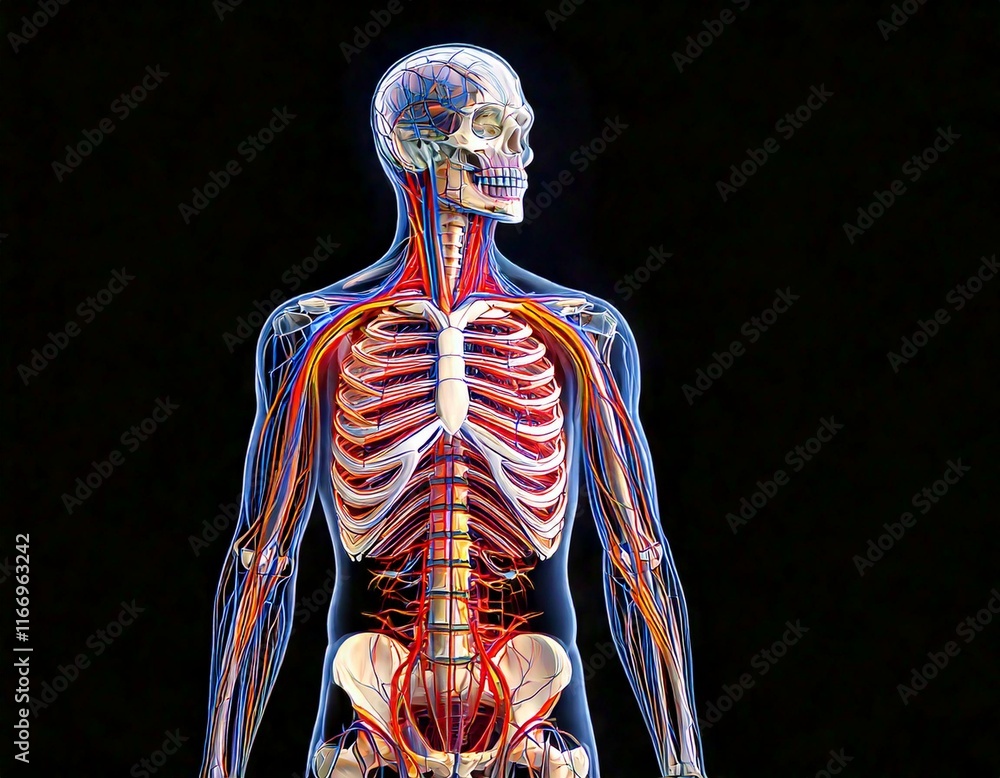 Medical Education Chart of Biology for Human Body Organ System Diagram. human skeleton, details ...