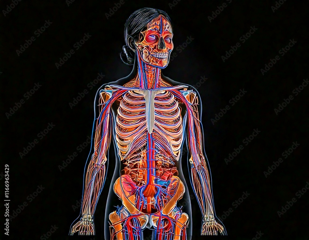 Medical Education Chart of Biology for Human Body Organ System Diagram. human skeleton, details ...