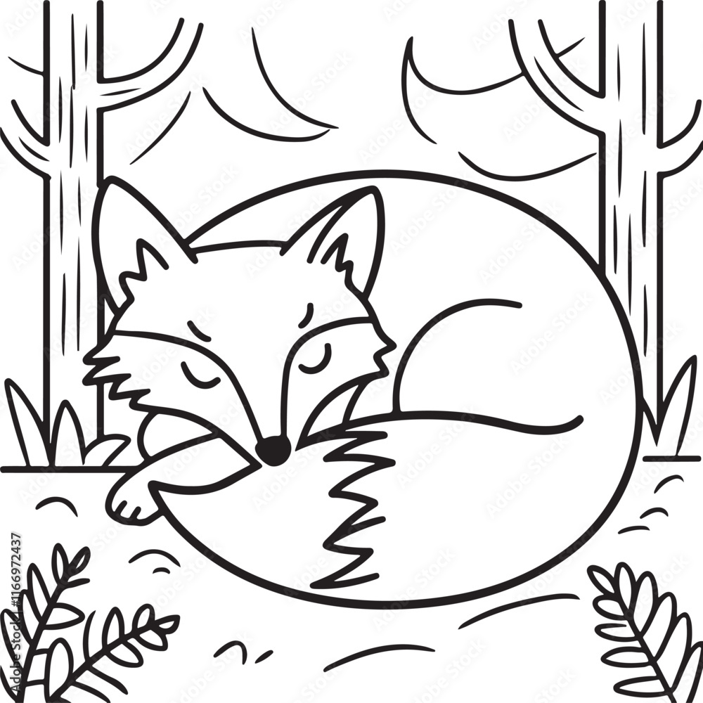Fox Line Art Coloring Page Vector Illustration Graphic Stock Vector ...