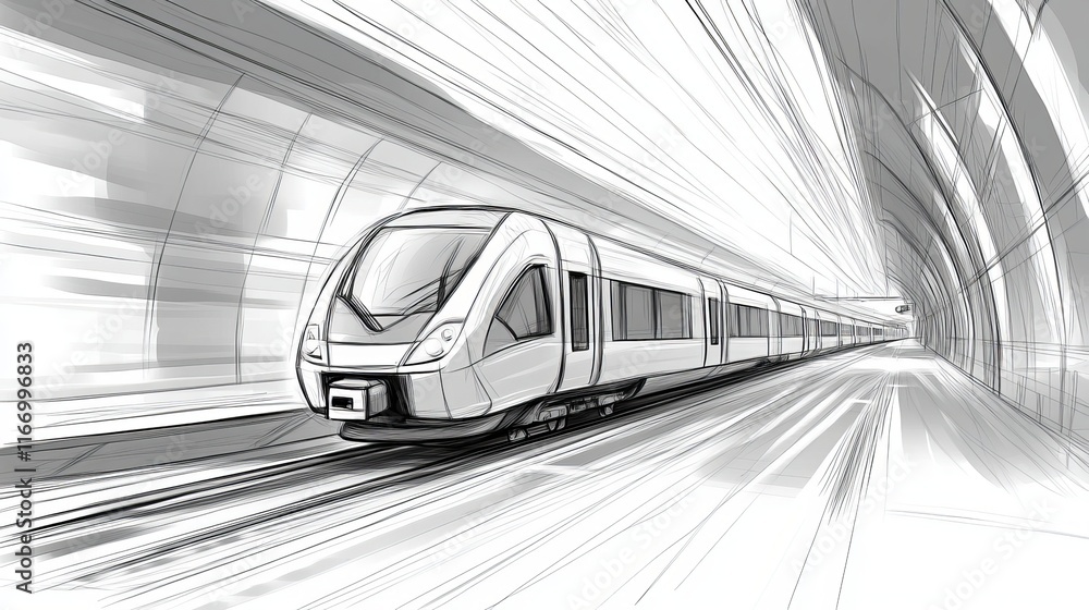 Modern High-Speed Metro Train Sketch Illustration for Urban Transit ...