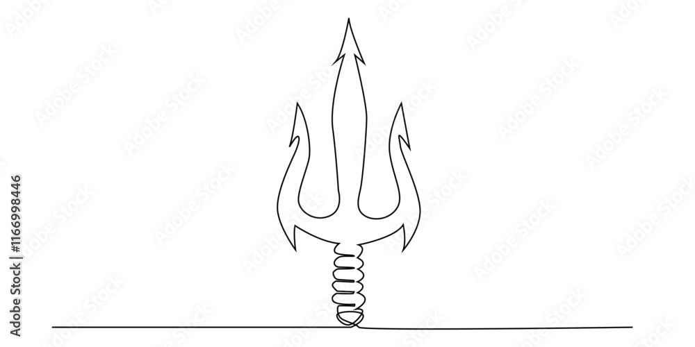 continuous line drawing of trident.one line drawing of trident icon ...