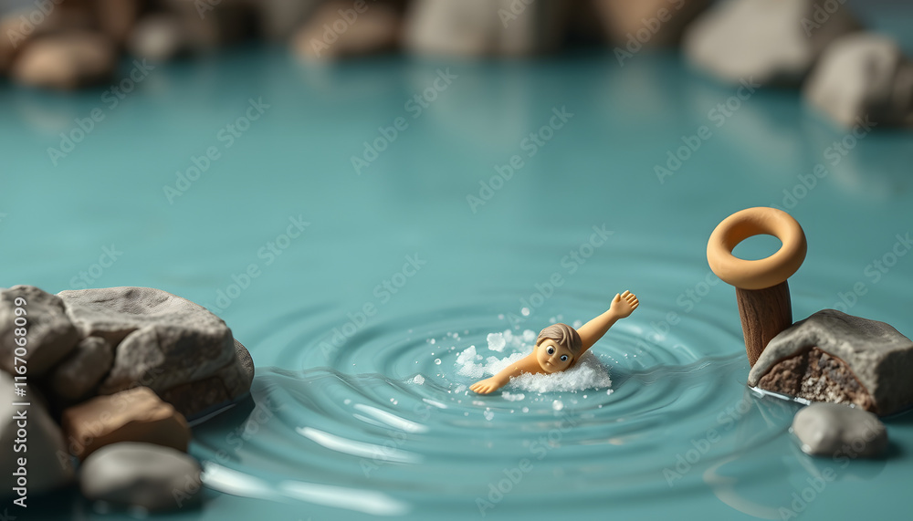 Swimmer Churning the Water, craft clay. isolated with white highlights ...