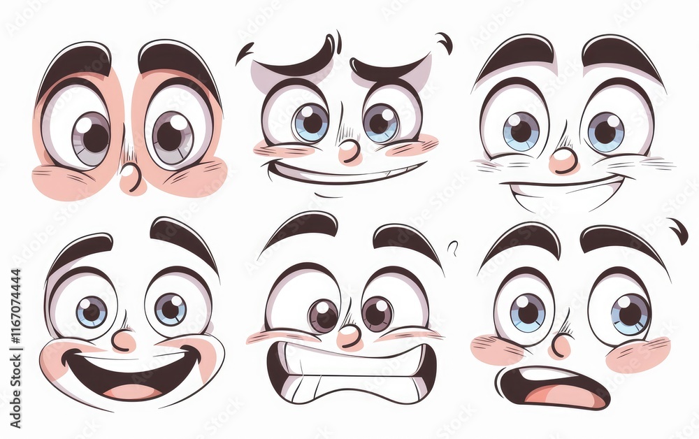 cartoon eyes, simple line drawings, character sheet with different ...