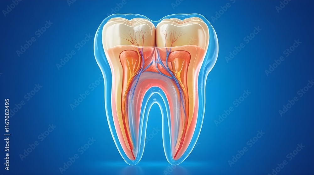 dental anatomy, cross-section of tooth, transparent enamel, visible ...