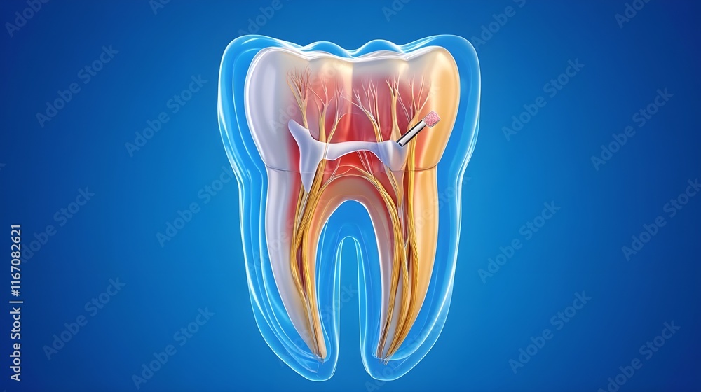 medical illustration, cross-section of human tooth, detailed anatomy ...