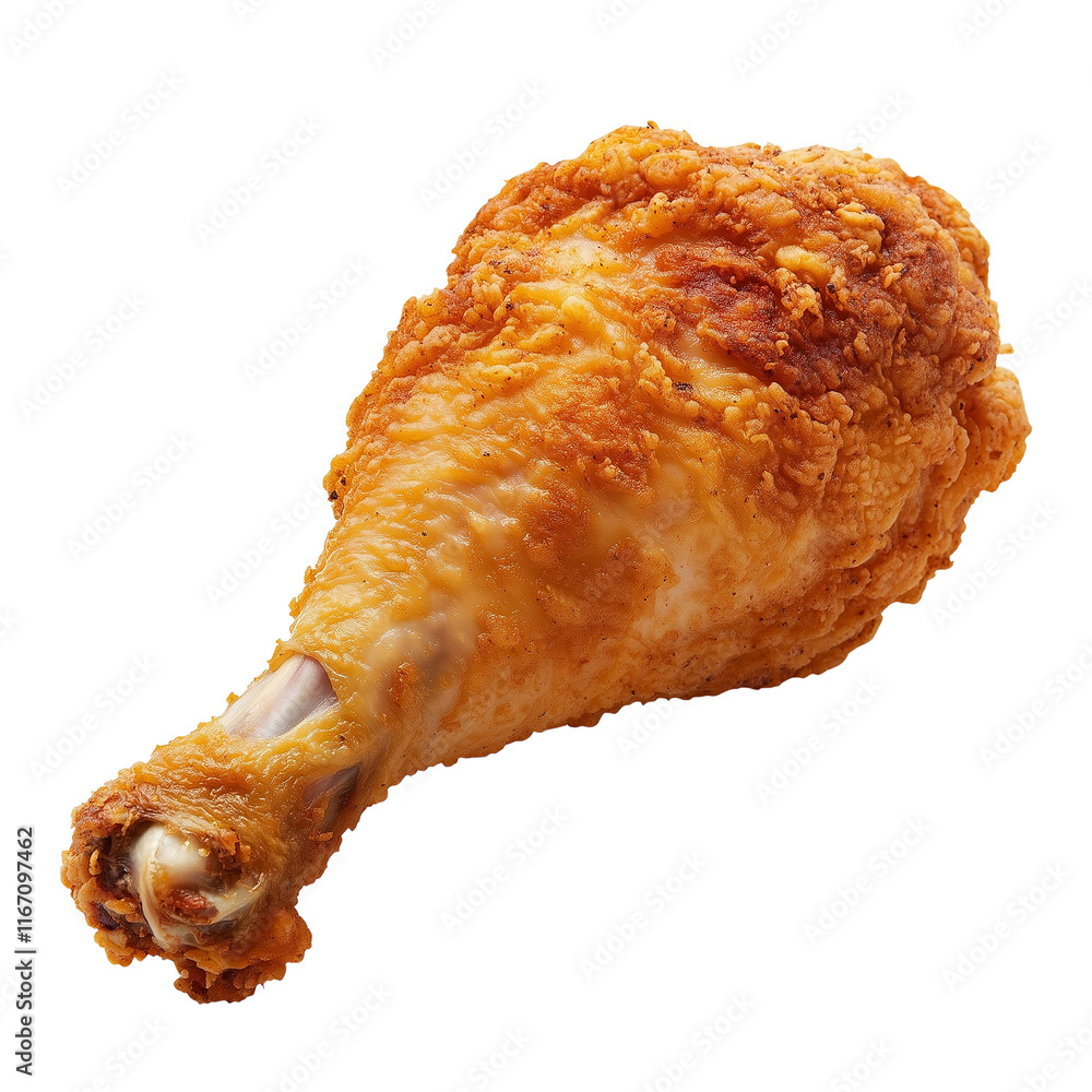 Crispy fried chicken leg piece with golden brown breading, isolated on ...