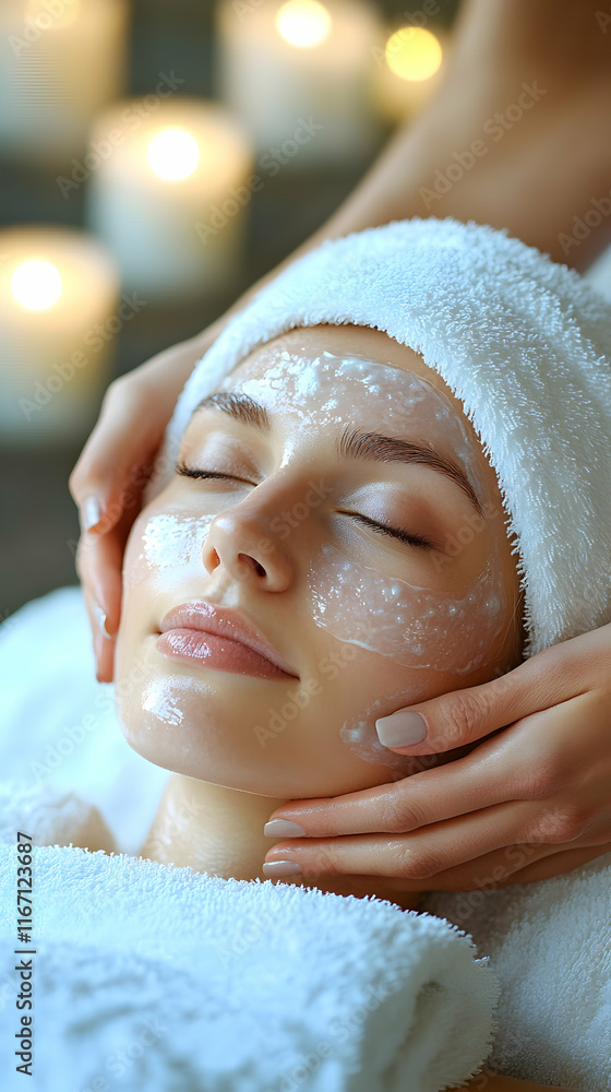 Relaxing Spa Facial Treatment Realistic Image: Woman Receiving a ...