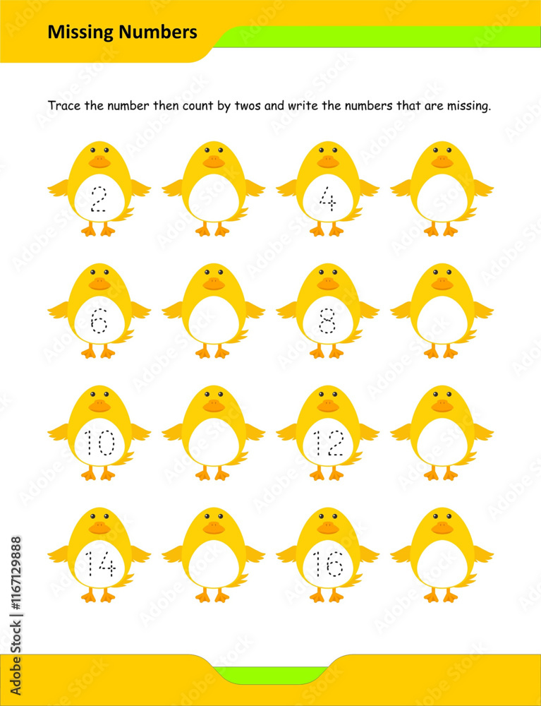 Vector de Stock Count by 2s worksheet, Skip counting by 2s, Trace the ...