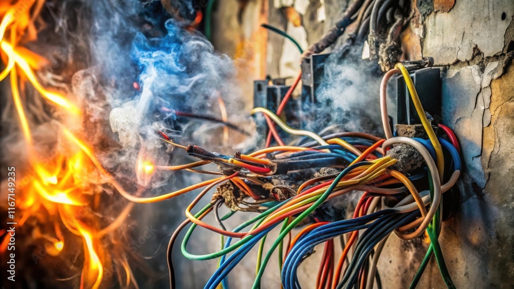 Illustration Stock Overloaded Electrical Wiring Causing a Fire Hazard ...