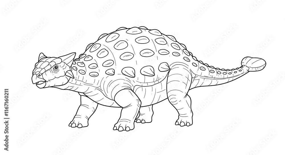 Cute armored dinosaur coloring page illustration. Prehistoric ...
