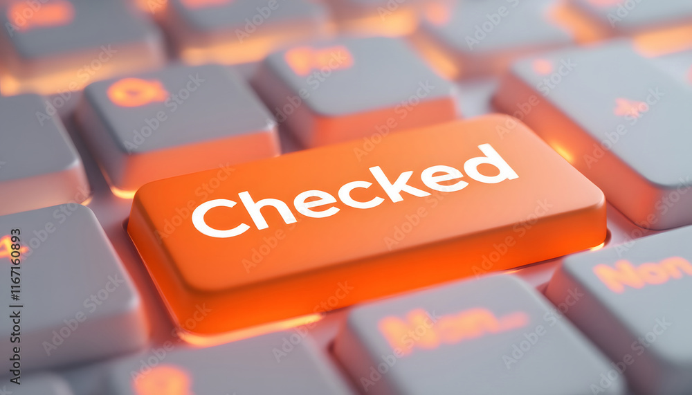 Checked Button on Keyboard: Confirmation, Verification Concept, Orange Checked Key, Complete ...