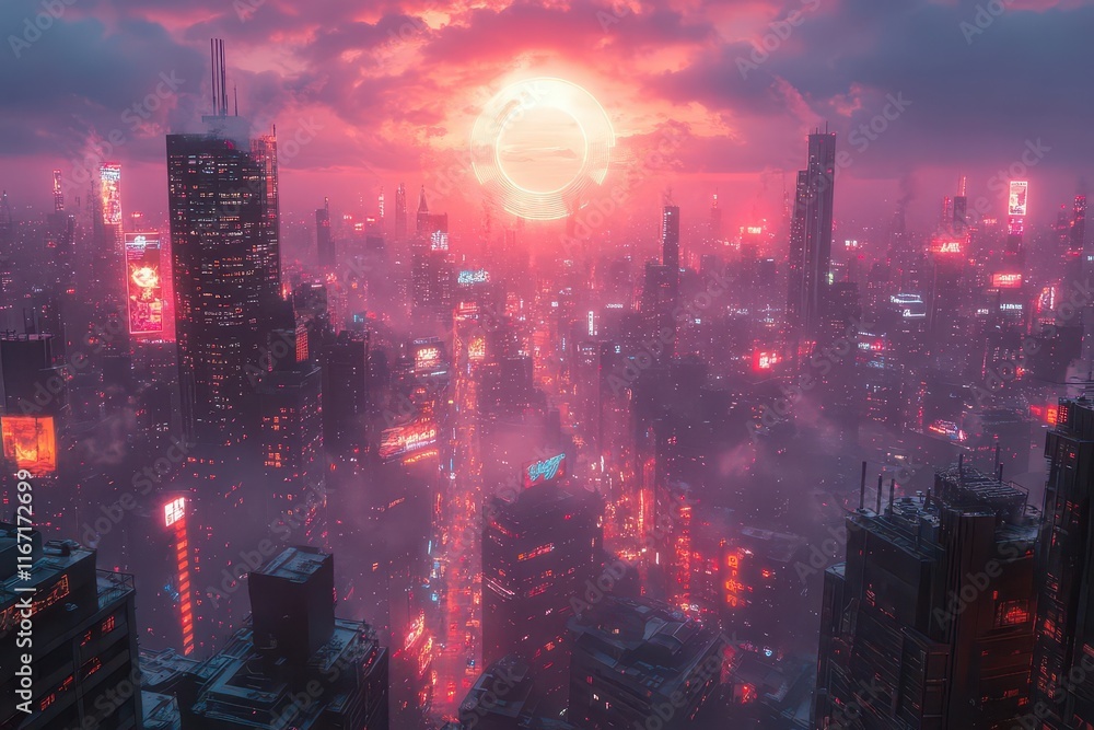 a breathtaking 360degree spherical panorama captures a cyberpunk night ...