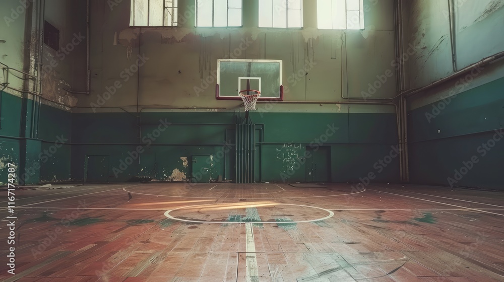 basketball court with a hoop in a gymnasium, empty background for your ...