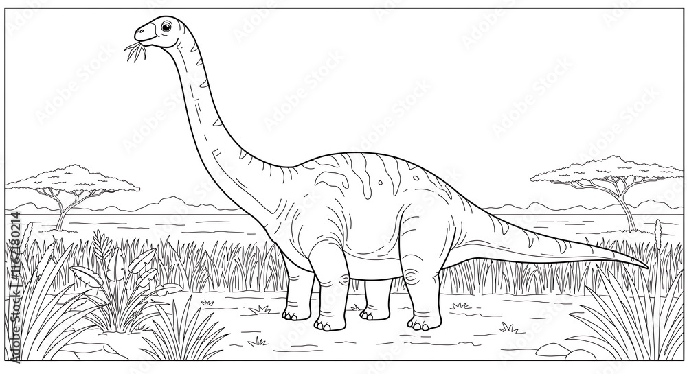 Cute prehistoric dinosaur coloring page. Extinct sauropod with a long ...