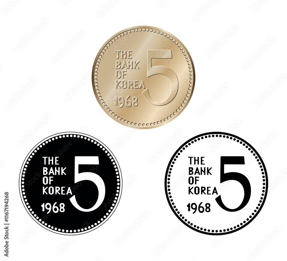 South Korea, 5 won, 1968. Reverse of South Korea five won coin. The ...