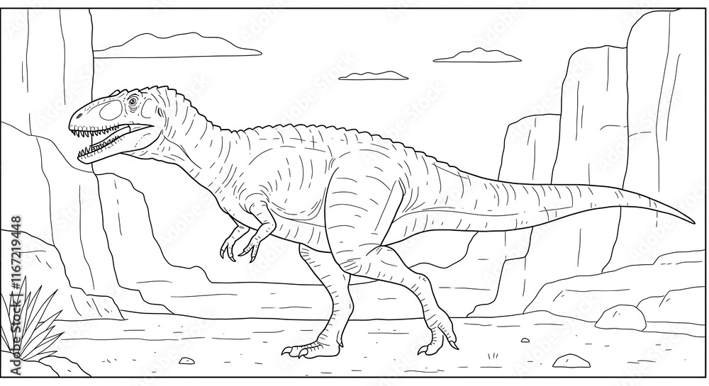 Detailed prehistoric dinosaur coloring page. Extinct animal ...