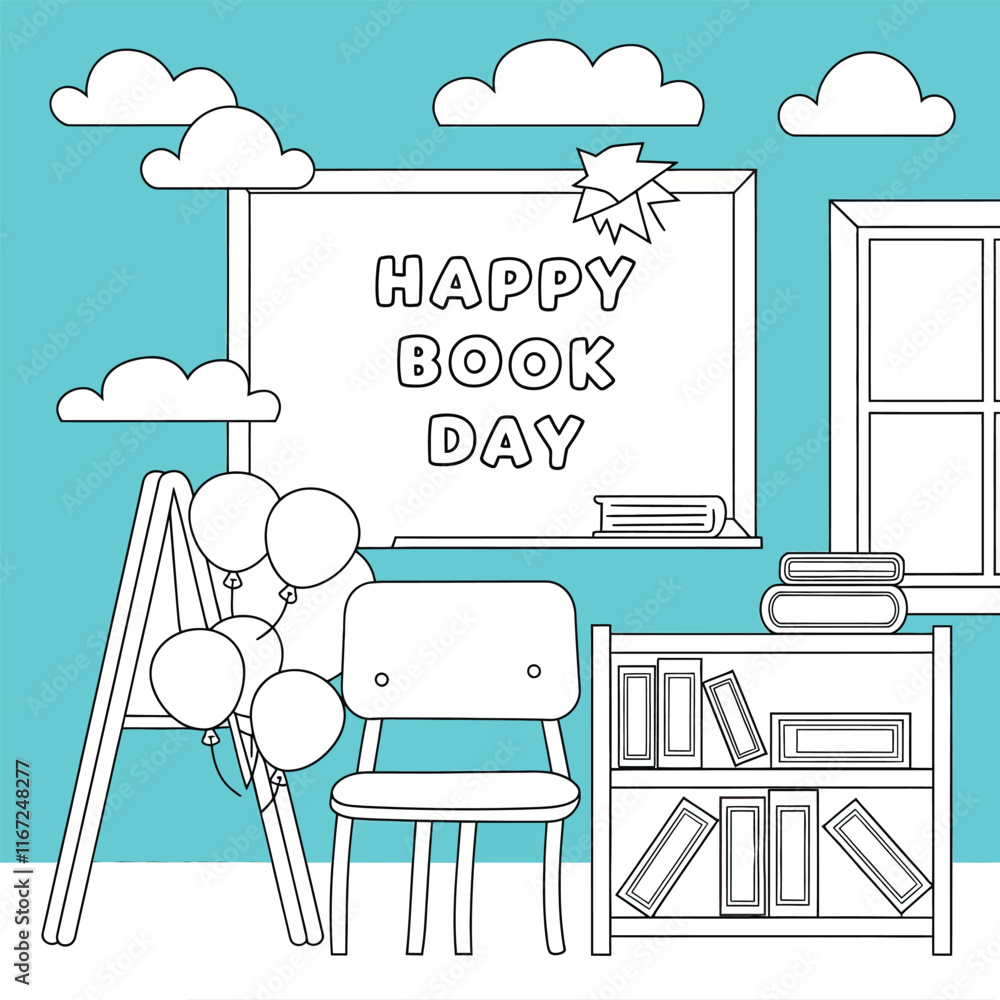 World Book Day vector colouring page background Stock Vector | Adobe Stock